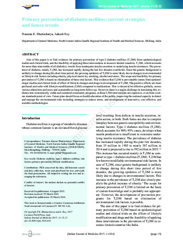 (PDF) Primary prevention of diabetes mellitus: current strategies and ...