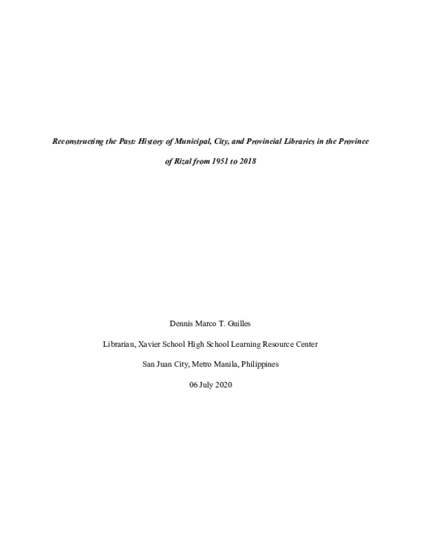 (PDF) Reconstructing the Past: History of Municipal, City, and ...