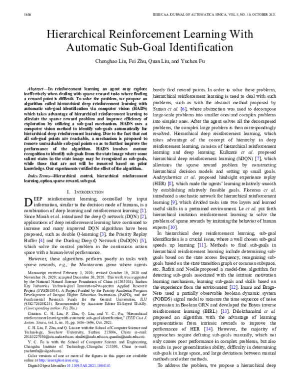 Pdf Hierarchical Reinforcement Learning With Automatic Sub Goal