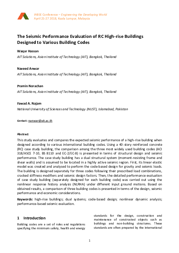 Pdf The Seismic Performance Evaluation Of Rc High Rise Buildings Designed To Various Building