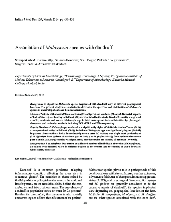 (PDF) Association of Malassezia species with dandruff