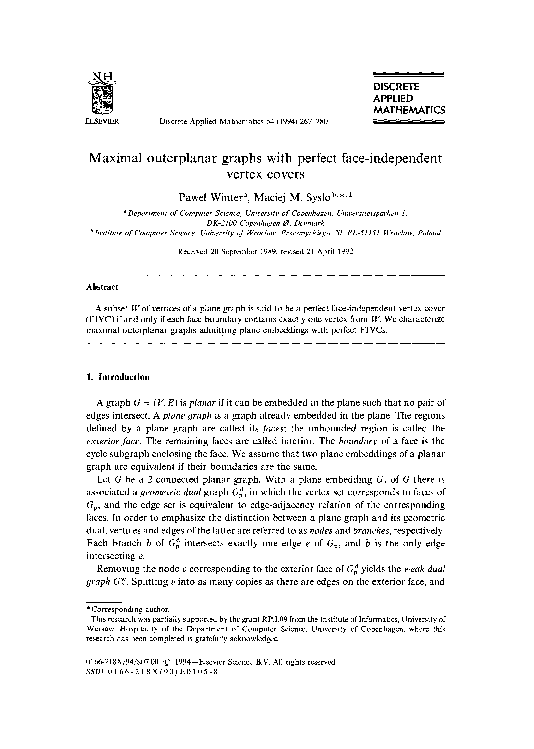 (PDF) Maximal outerplanar graphs with perfect face-independent vertex ...