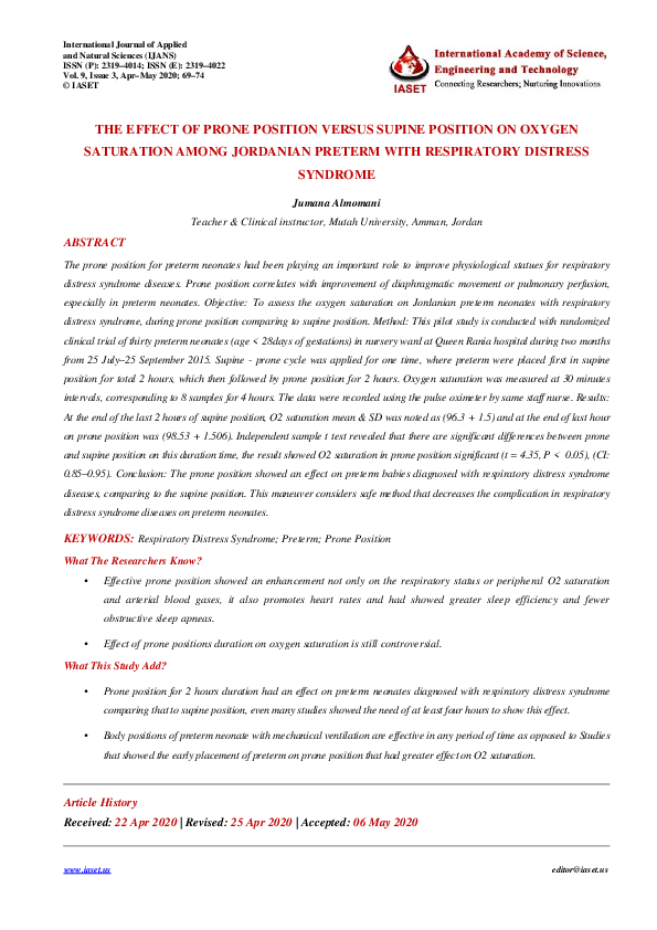 (PDF) THE EFFECT OF PRONE POSITION VERSUS SUPINE POSITION ON OXYGEN ...