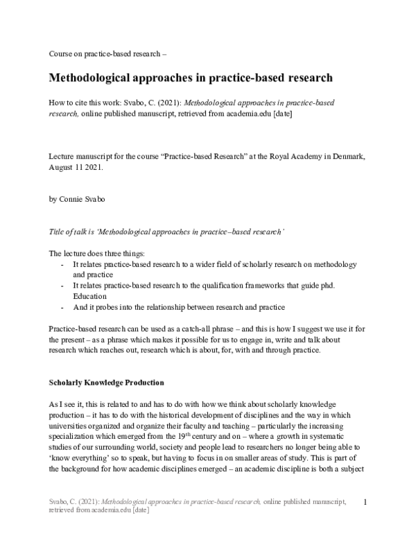 (PDF) Practice-based research: Methodological approaches in practice–based research