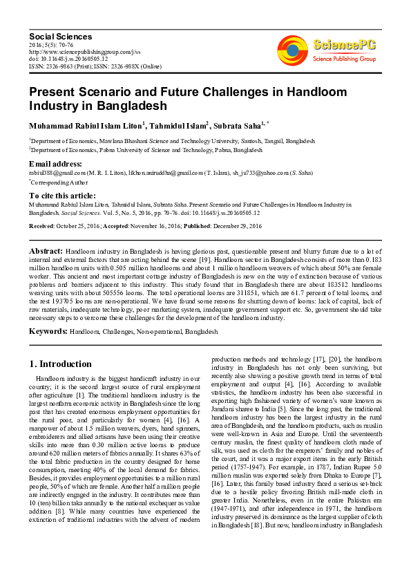 (PDF) Present Scenario and Future Challenges in Handloom Industry in ...