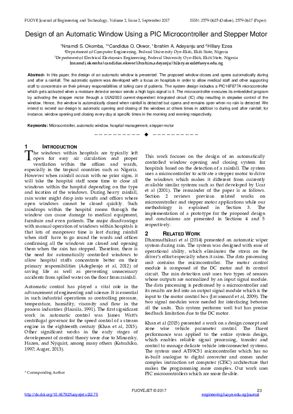 (PDF) Design of an Automatic Window Using a PIC Microcontroller and Stepper Motor