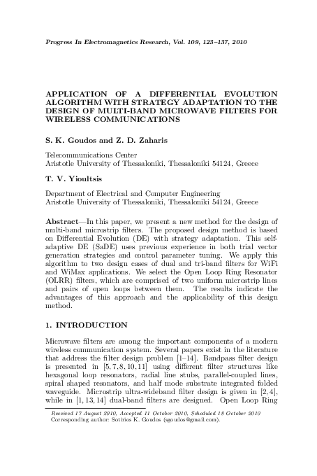 Pdf Application Of A Differential Evolution Algorithm With Strategy