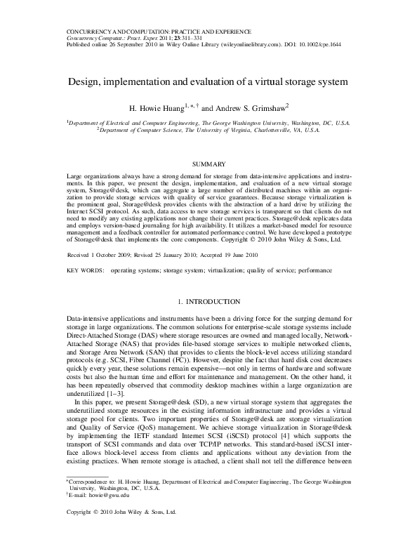 (PDF) Design, implementation and evaluation of a virtual storage system