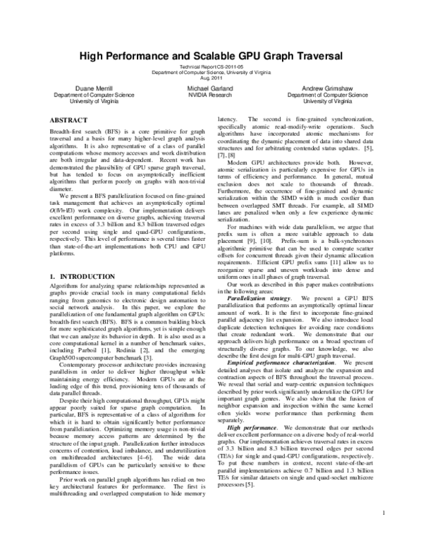Pdf High Performance And Scalable Gpu Graph Traversal 