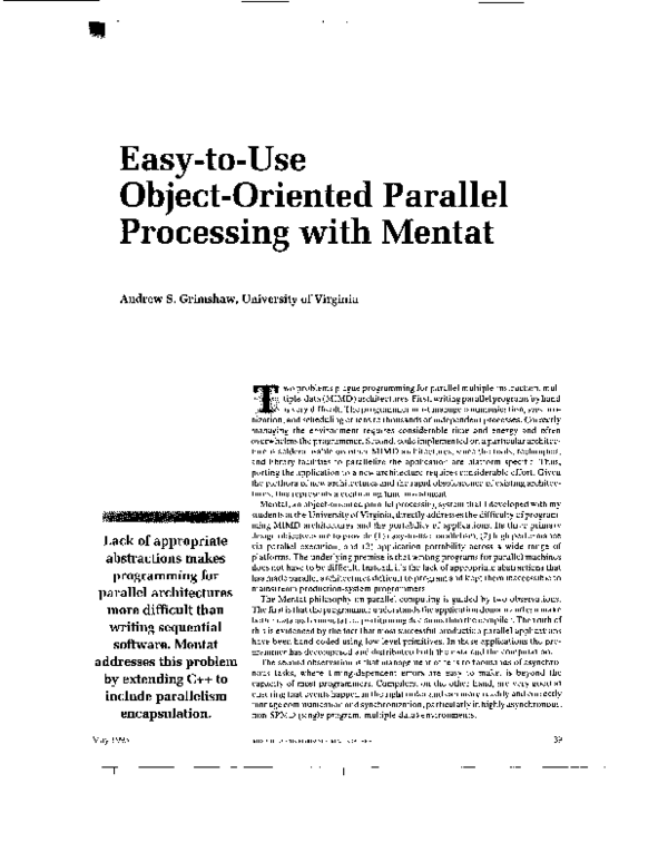 (PDF) Easy-to-use object-oriented parallel processing with Mentat