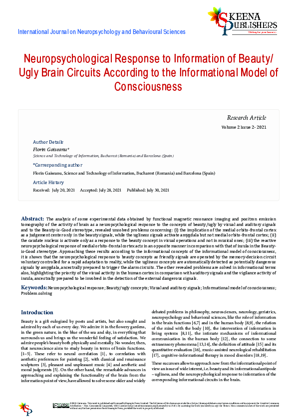 (PDF) Neuropsychological Response to Information of Beauty/ Ugly Brain ...