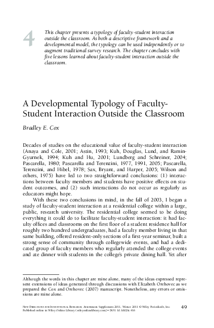 (PDF) A developmental typology of faculty-student interaction outside ...