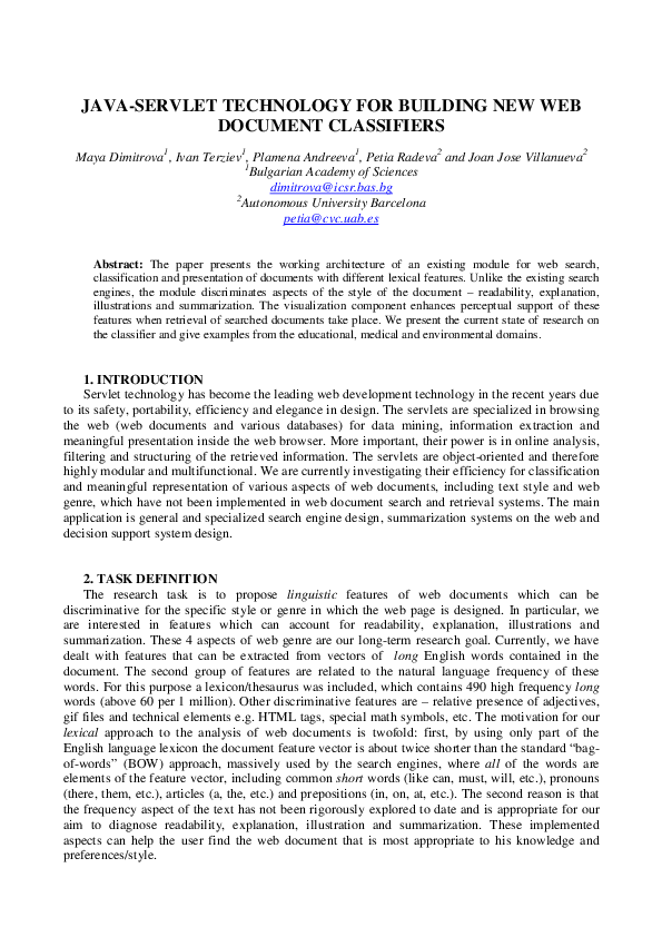 (PDF) Java-Servlet Technology for Building New Web Document Classifiers