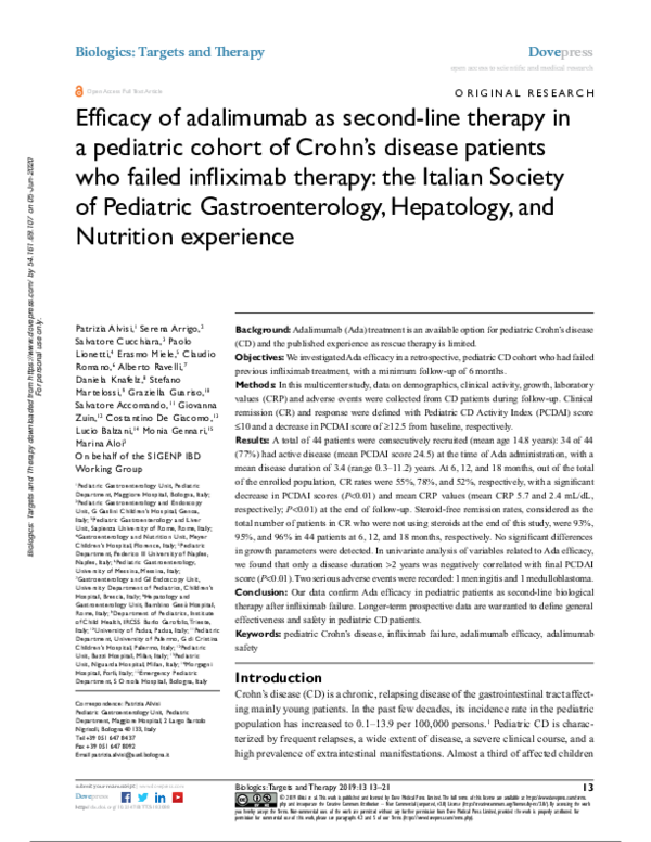 (PDF) Efficacy of adalimumab as second-line therapy in a pediatric ...