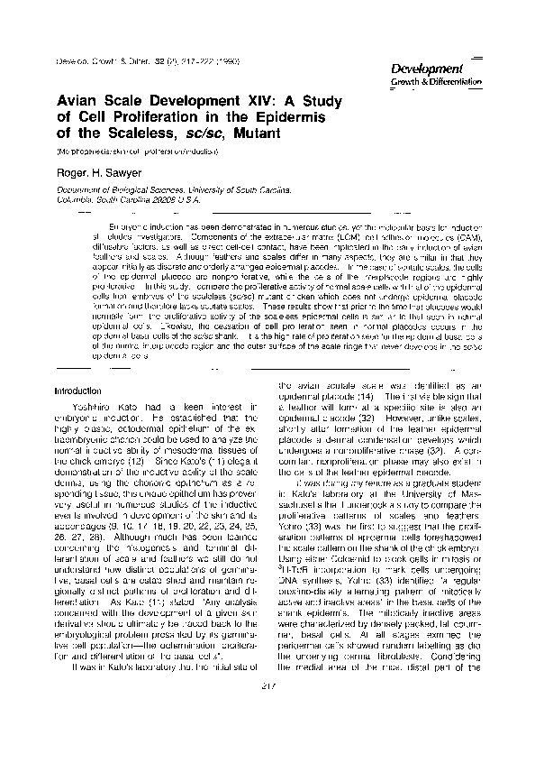 (PDF) Avian Scale Development XIV: A Study of Cell Proliferation in the ...