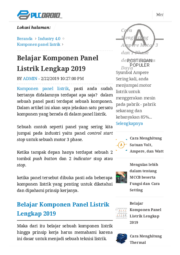 (PDF) Belajar Komponen Panel Listrik Lengkap 2019