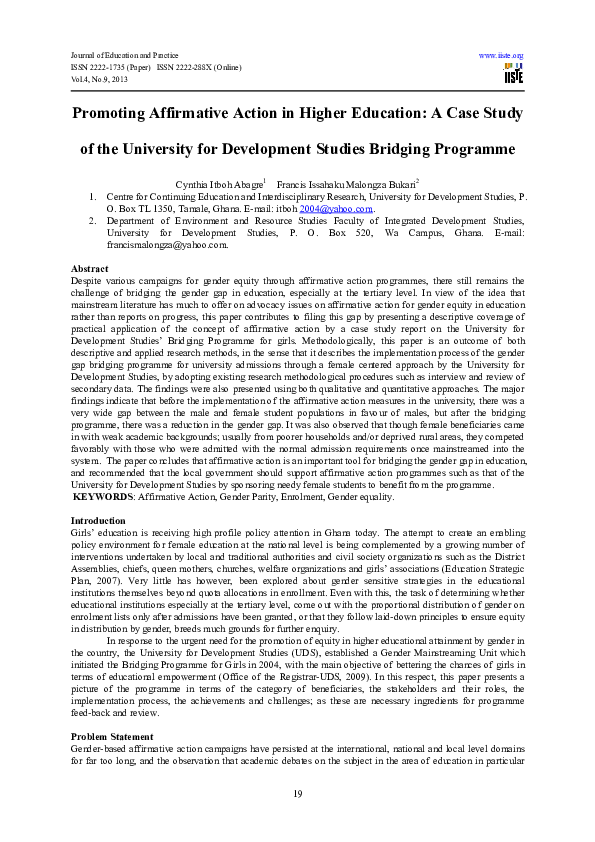 (PDF) Promoting Affirmative Action in Higher Education: A Case Study of ...