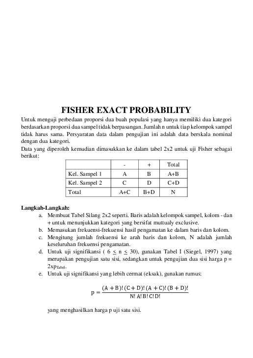 (PDF) FISHER EXACT PROBABILITY MANUAL
