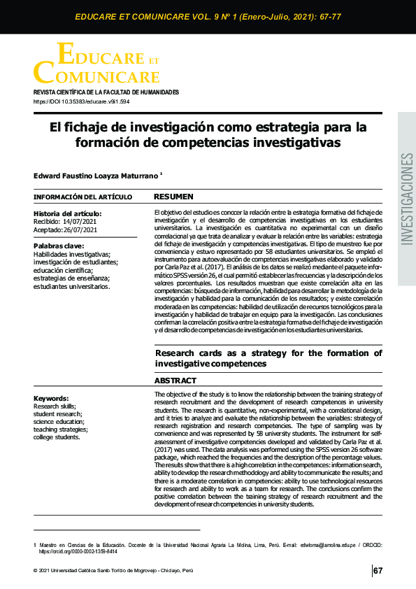 (PDF) El fichaje de investigación como estrategia para el desarrollo de competencias investigativas