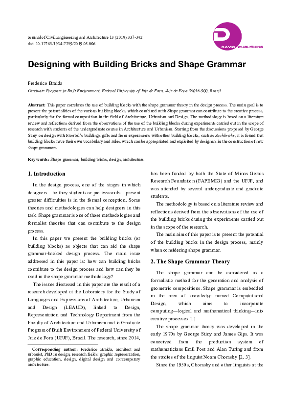 (PDF) Designing with Building Bricks and Shape Grammar