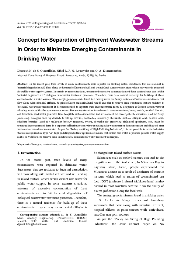 (PDF) Concept for Separation of Different Wastewater Streams in Order to Minimize Emerging ...