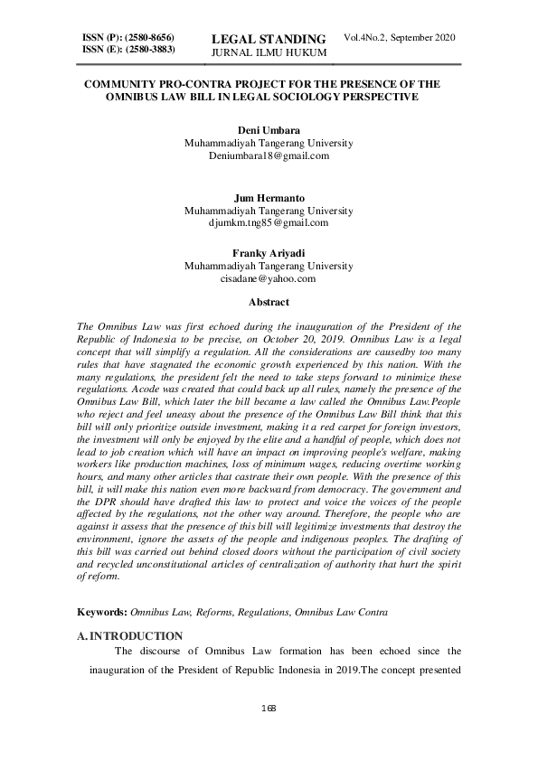 (PDF) Community Pro-Contra Project for the Presence of the Omnibus Law ...