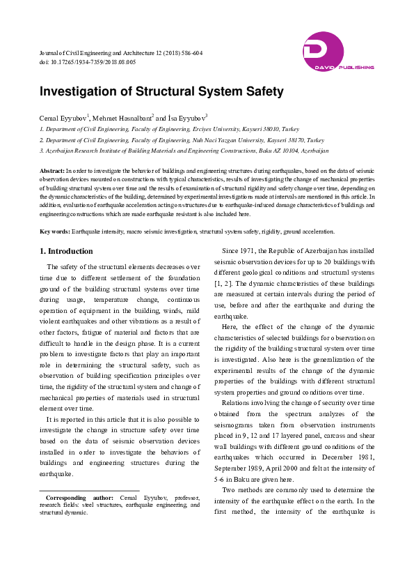 (PDF) Investigation of Structural System Safety
