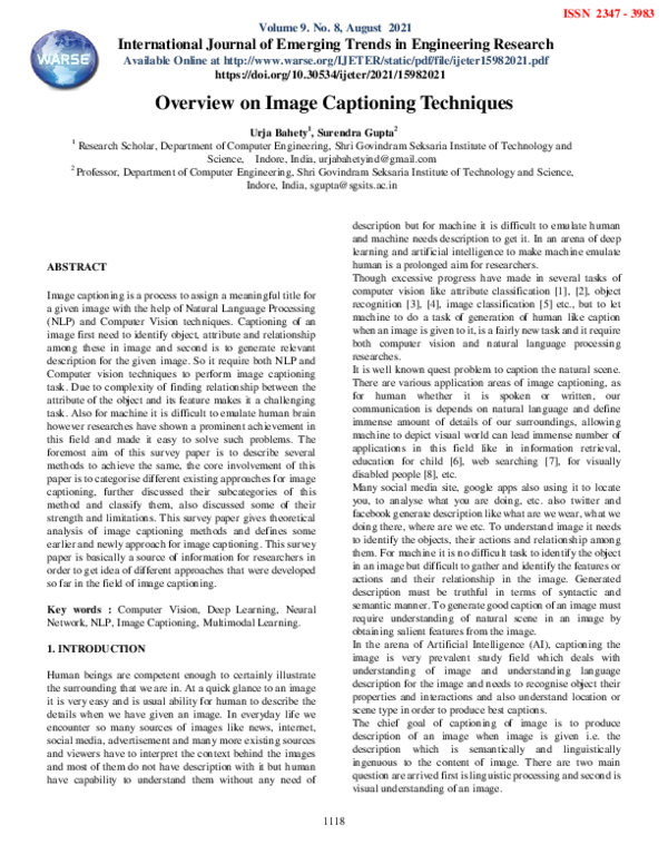 (PDF) Overview on Image Captioning Techniques