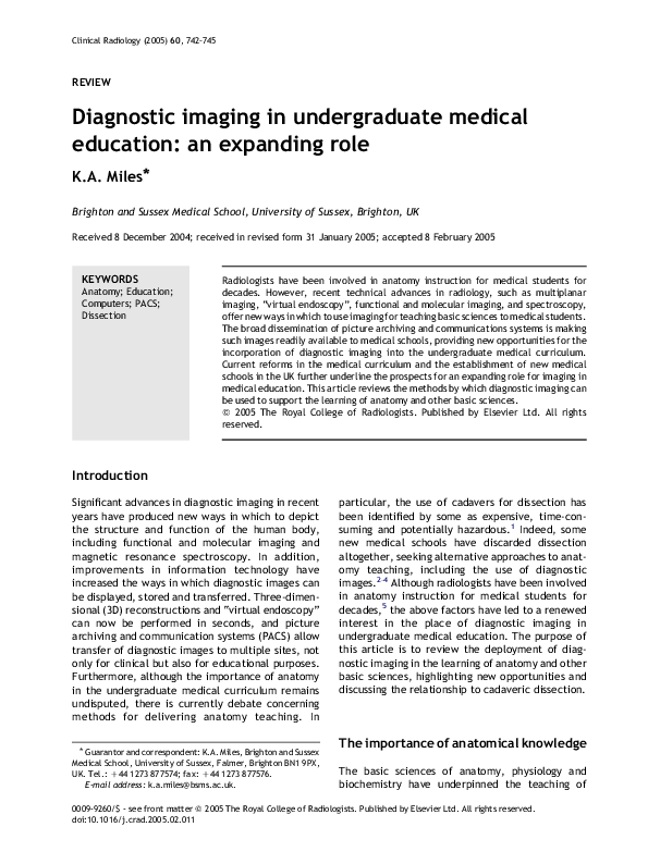 (PDF) Diagnostic imaging in undergraduate medical education: an ...