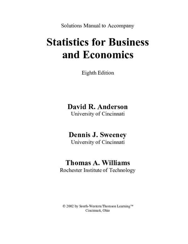 (PDF) David R Anderson Solutions Manual Statistics for Business ...