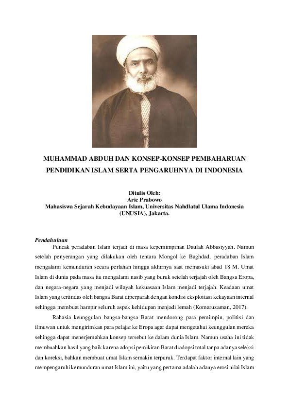 (PDF) MUHAMMAD ABDUH DAN KONSEP-KONSEP PEMBAHARUAN PENDIDIKAN ISLAM SERTA PENGARUHNYA DI INDONESIA