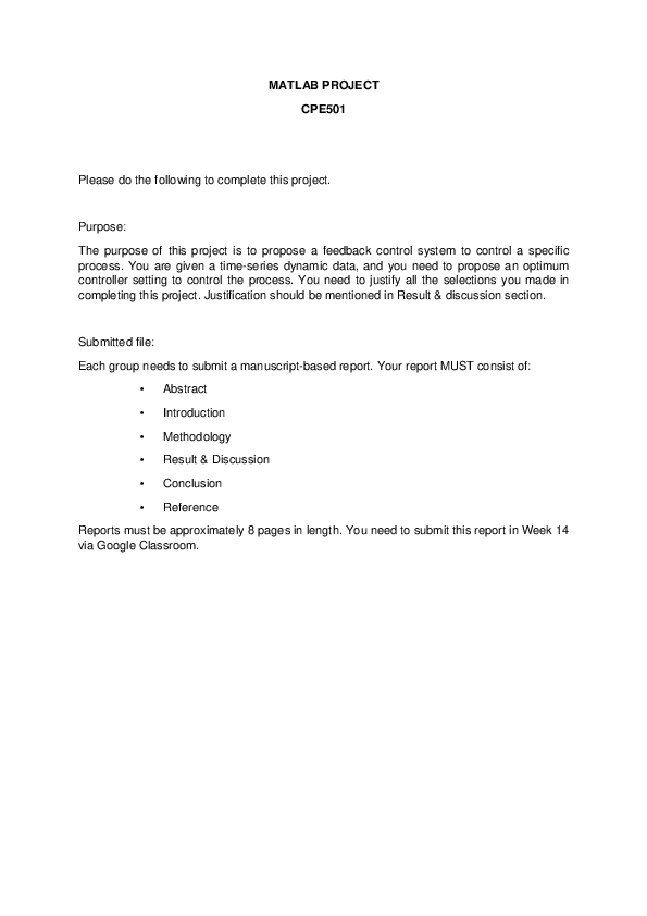(PDF) CPE501 Chemical Process Control - Matlab Report
