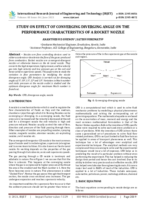 (PDF) IRJET- STUDY ON EFFECT OF CONVERGING DIVERGING ANGLE ON THE ...