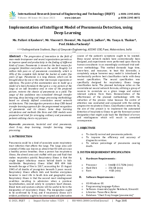 (PDF) IRJET- Implementation of Intelligent Model of Pneumonia Detection ...