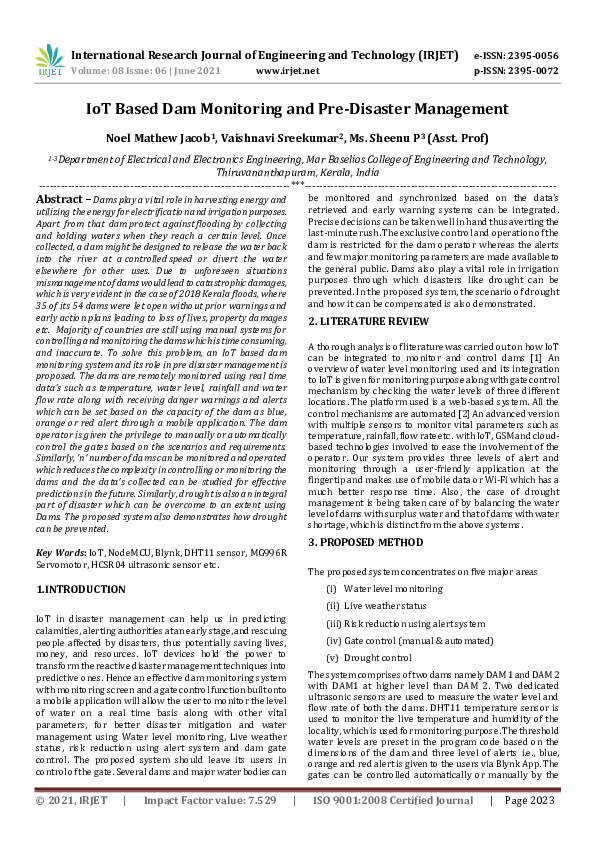 (PDF) IRJET- IoT Based Dam Monitoring and Pre-Disaster Management
