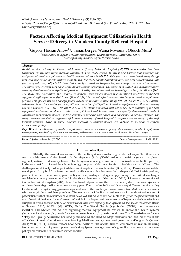 (PDF) Factors Affecting Medical Equipment Utilization in Health Service ...