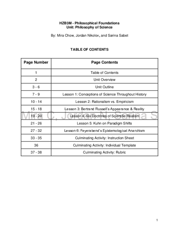 (PDF) Grade 11 Philosophy (HZB3M) unit plan: Philosophy of Science