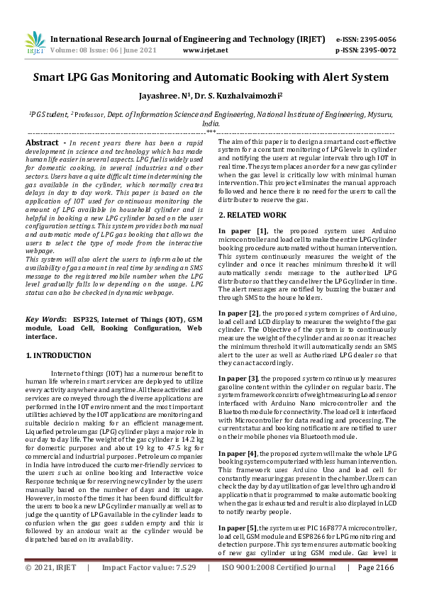 (PDF) Smart LPG Gas Monitoring and Automatic Booking with Alert System
