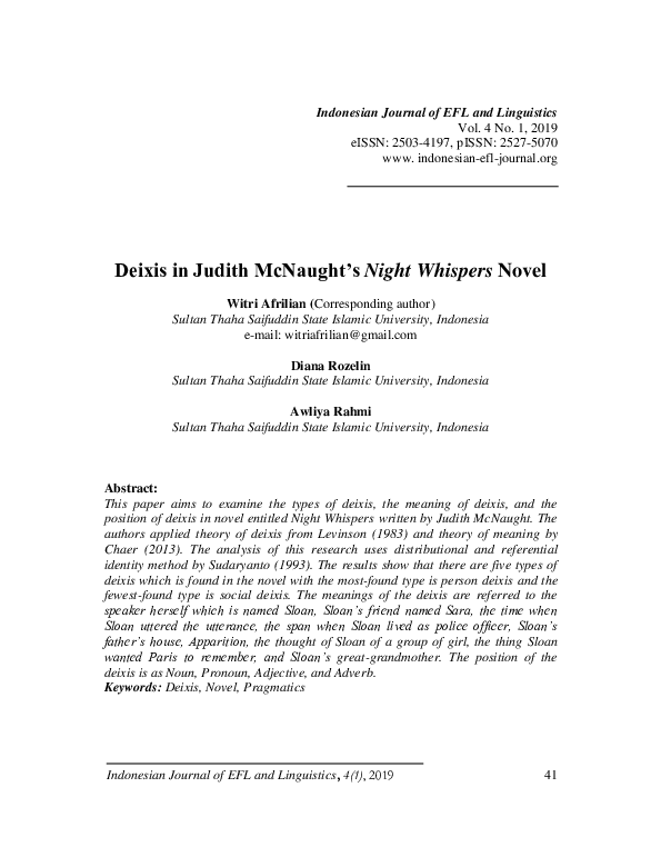 (PDF) Deixis in Judith McNaught’s Night Whispers Novel