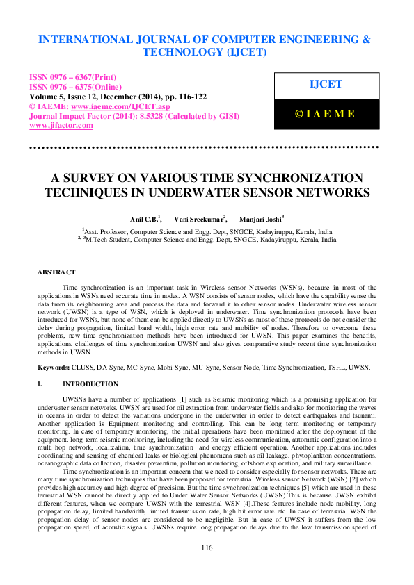 (PDF) Time Synchronization in Underwater Sensor Networks