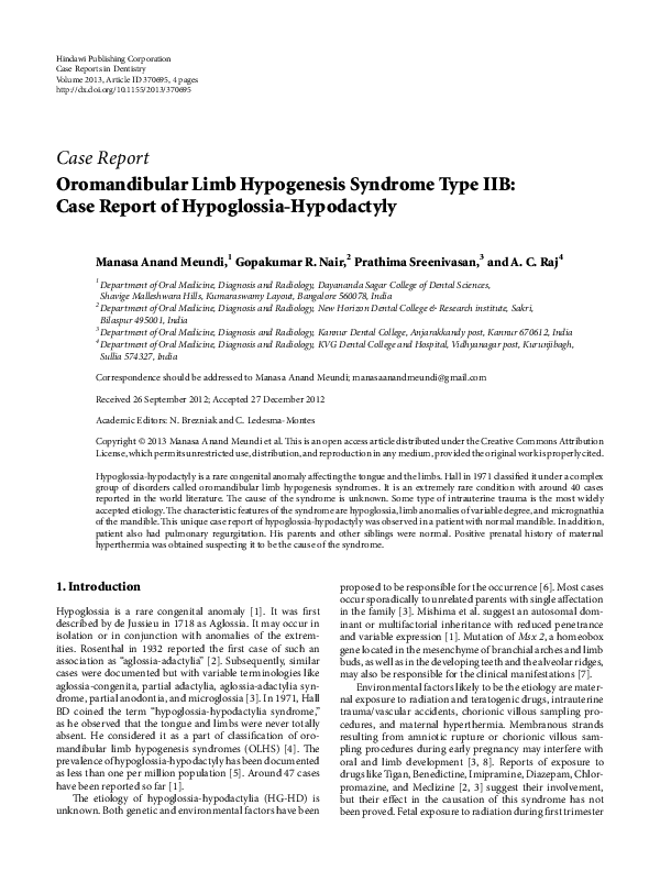 (PDF) Oromandibular Limb Hypogenesis Syndrome Type IIB: Case Report of ...