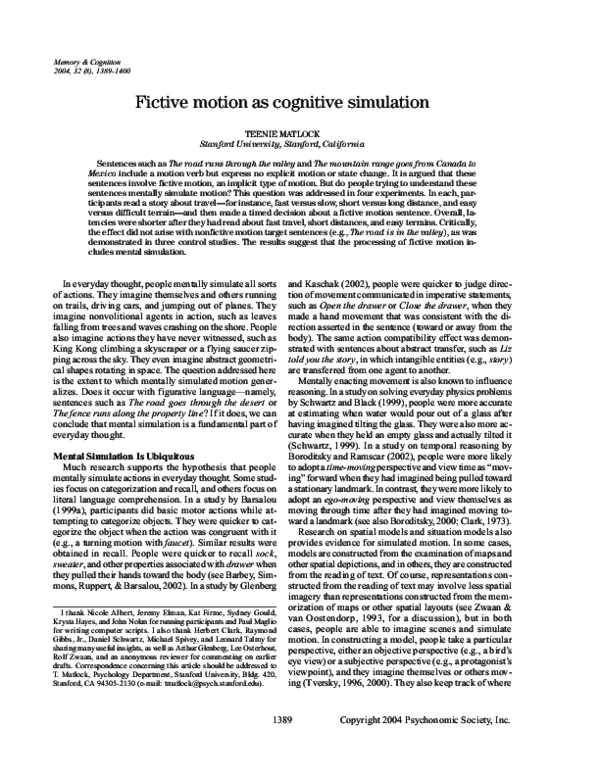 (PDF) Fictive motion as cognitive simulation