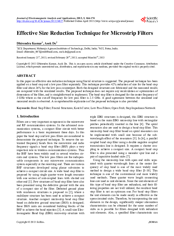 (PDF) Effective Size Reduction Technique for Microstrip Filters