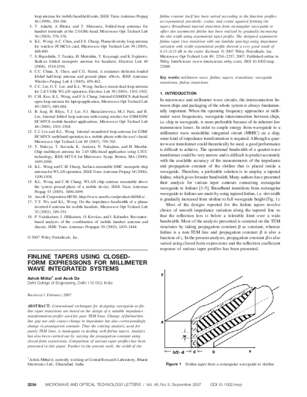 (PDF) Finline tapers using closed-form expressions for millimeter wave ...