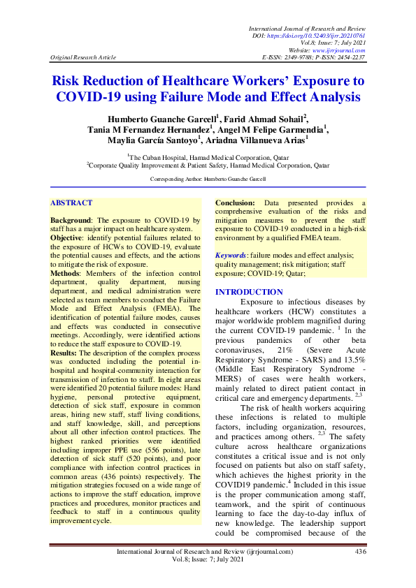 (PDF) Risk Reduction of Healthcare Workers' Exposure to COVID-19 using ...