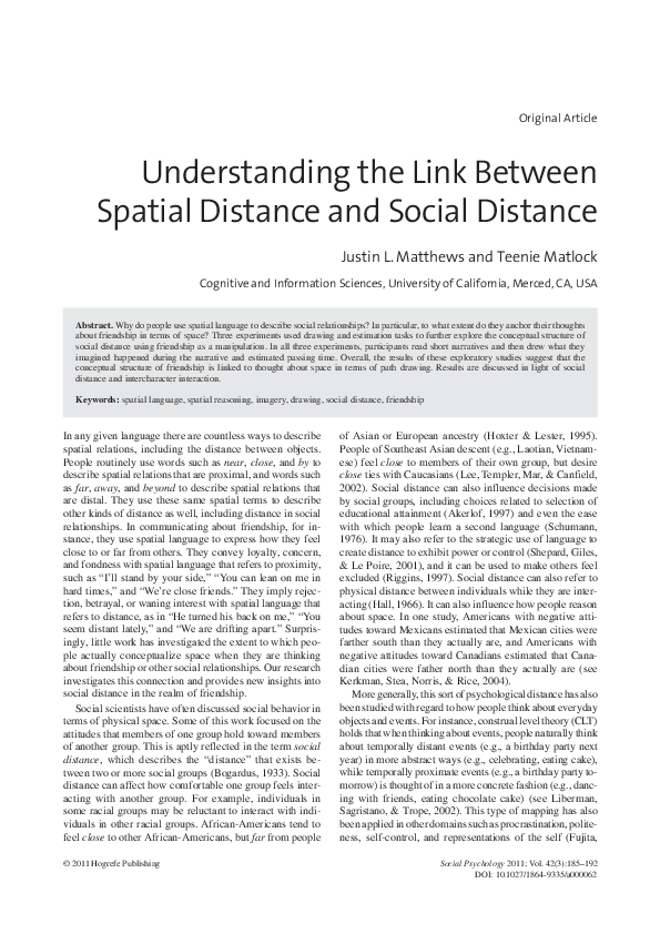 (PDF) Understanding the Link Between Spatial Distance and Social Distance