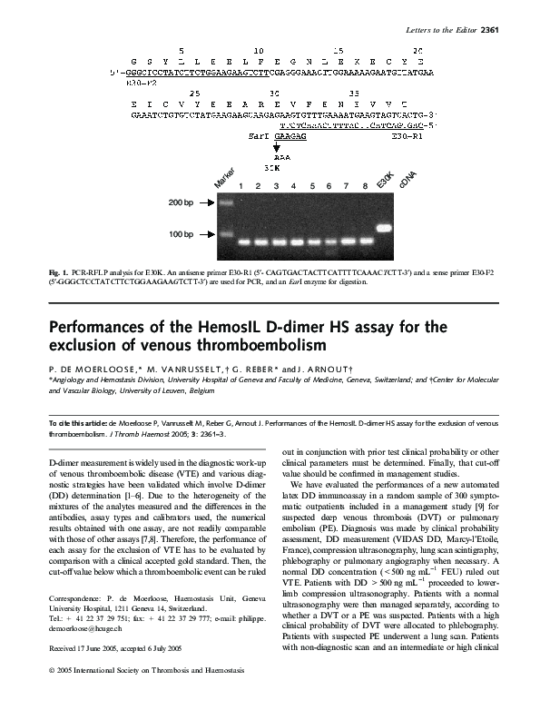 (PDF) Performances of the HemosIL D-dimer HS assay for the exclusion of ...
