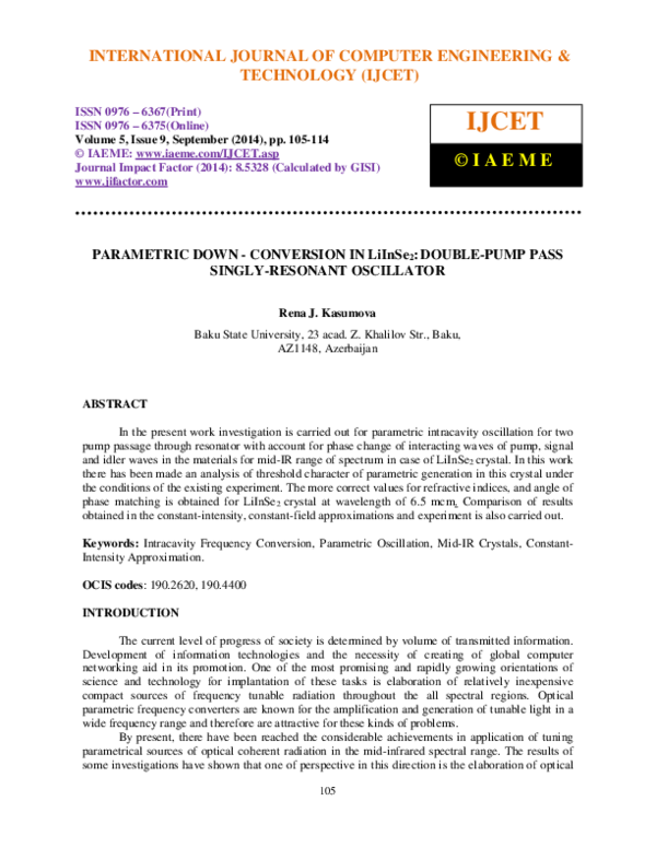 (PDF) PARAMETRIC DOWN - CONVERSION IN LiInSe2: DOUBLE-PUMP PASS SINGLY-RESONANT OSCILLATOR