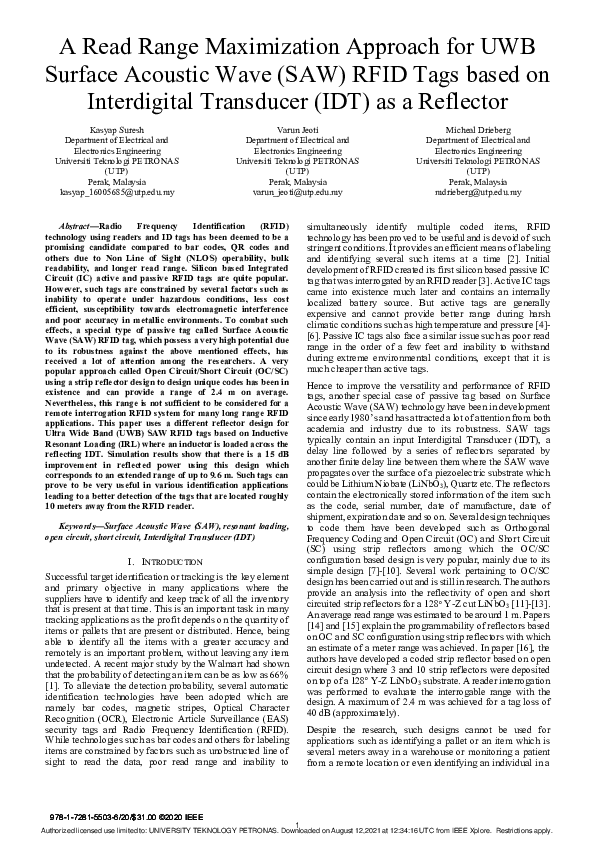 (PDF) A Read Range Maximization Approach for UWB Surface Acoustic Wave ...