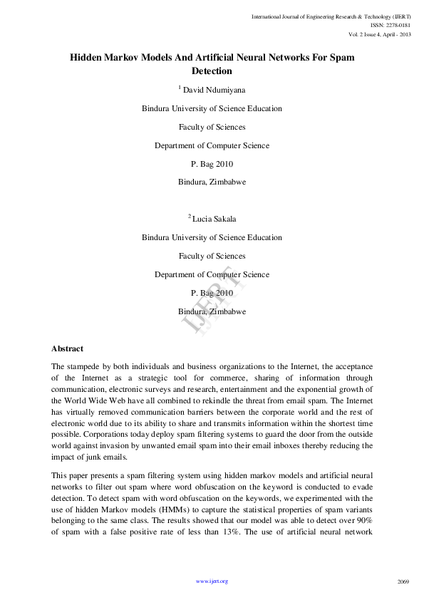 Pdf Hmm And Ann For Effective Spam Detection